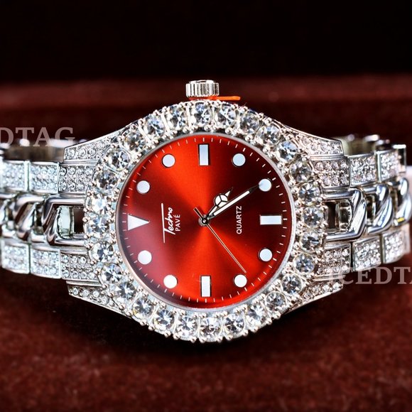 Accessories | Full Iced Out Red Face Stylish Miami Mens Watch | Poshmark